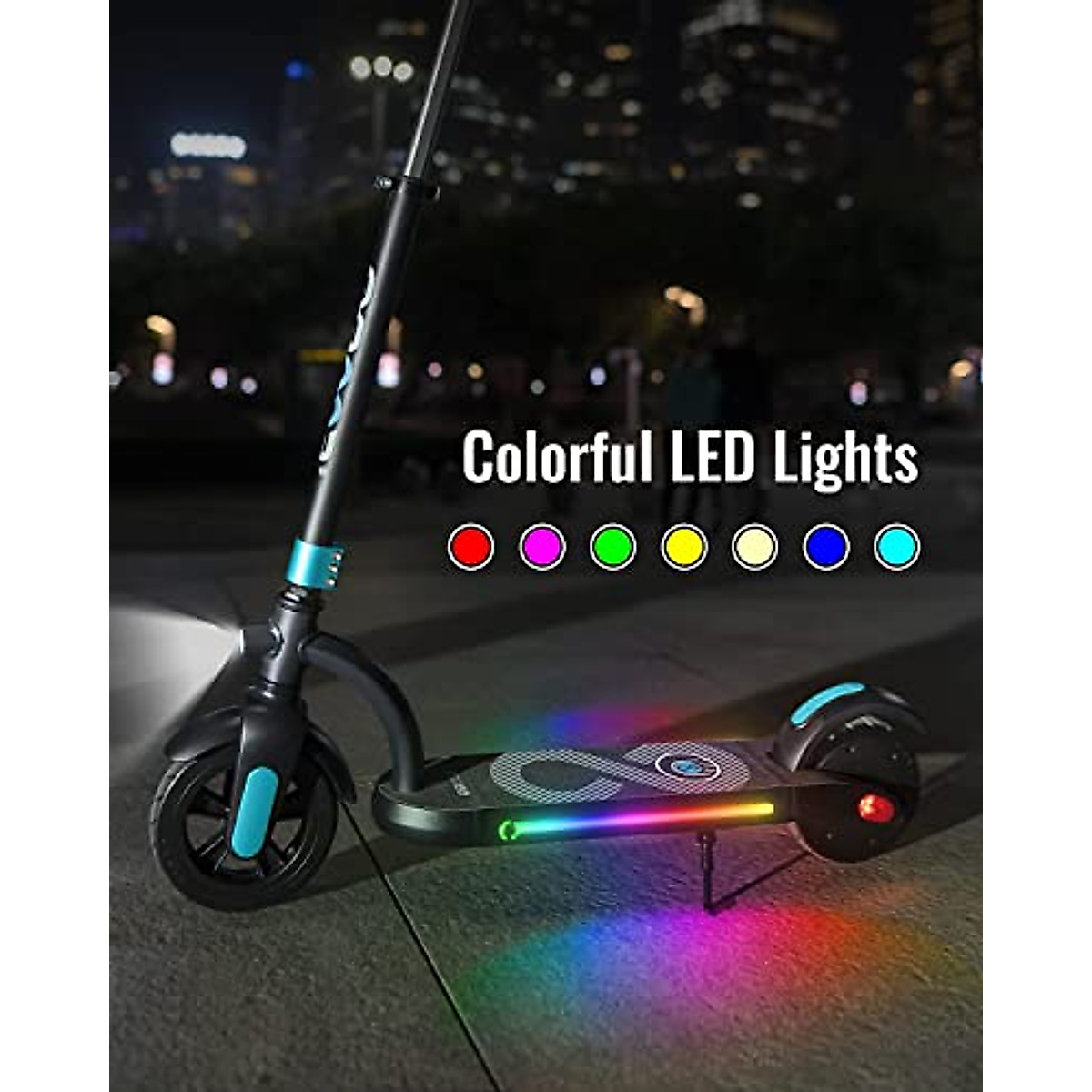 Gyroor Kids Electric Scooter, with 200W Motor & LED Visible Display, Colorful Lights, Adjustable Speed and Height, 10 Mph & 10 Miles Range Electric Scooter, Electric Scooter for Kids Ages 8-12, Blue
