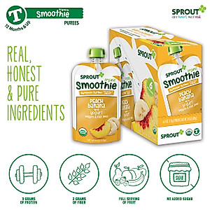 Sprout Organic Toddler Smoothie, Peach Banana w/ Yogurt, 4 Ounce Pouch (Pack of 6)