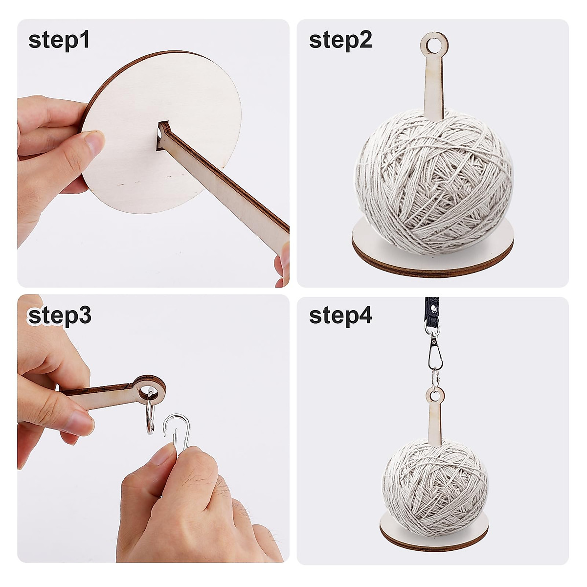 Wrist Yarn Holder, Portable Wrist Yarn Ball Holder Mini Stand Wood Minder with Leather Wristband Wooden Spinning Yarn Organizer for Knitting and Crochet Supplies