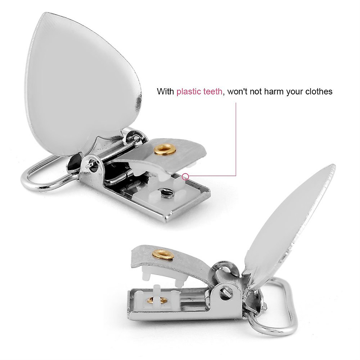 10Pcs Heart Suspender Clips, 20mm Baby Teething Toys Silver Blankets Clips Heart Shaped Suspender Braces Clips Holder for Baby Home Use