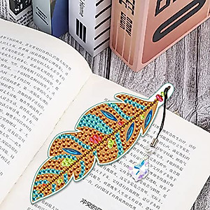 pigpigboss Feather Bookmark Diamond Painting Set 6 PCS PVC Diamond Painting Bookmark with Pendant Peacock Feather Bookmark Diamond Painting Art Graduation Gift