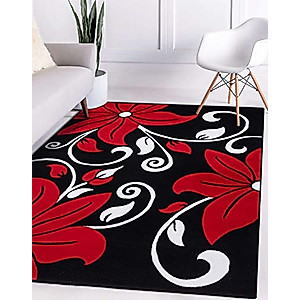 LUXE WEAVERS 9242 Victoria Modern Red Floral Area Rug 8x10, Medium Pile, Stain-Resistant Rug