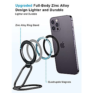 【2023 Upgraded】 Mag Safe Phone Ring Holder, SUPERONE Adjustable Magnetic Kickstand & Removable Phone Grip Compatible with Wireless Charging Only for iPhone 15 & 14 & 13 & 12 Series - Black