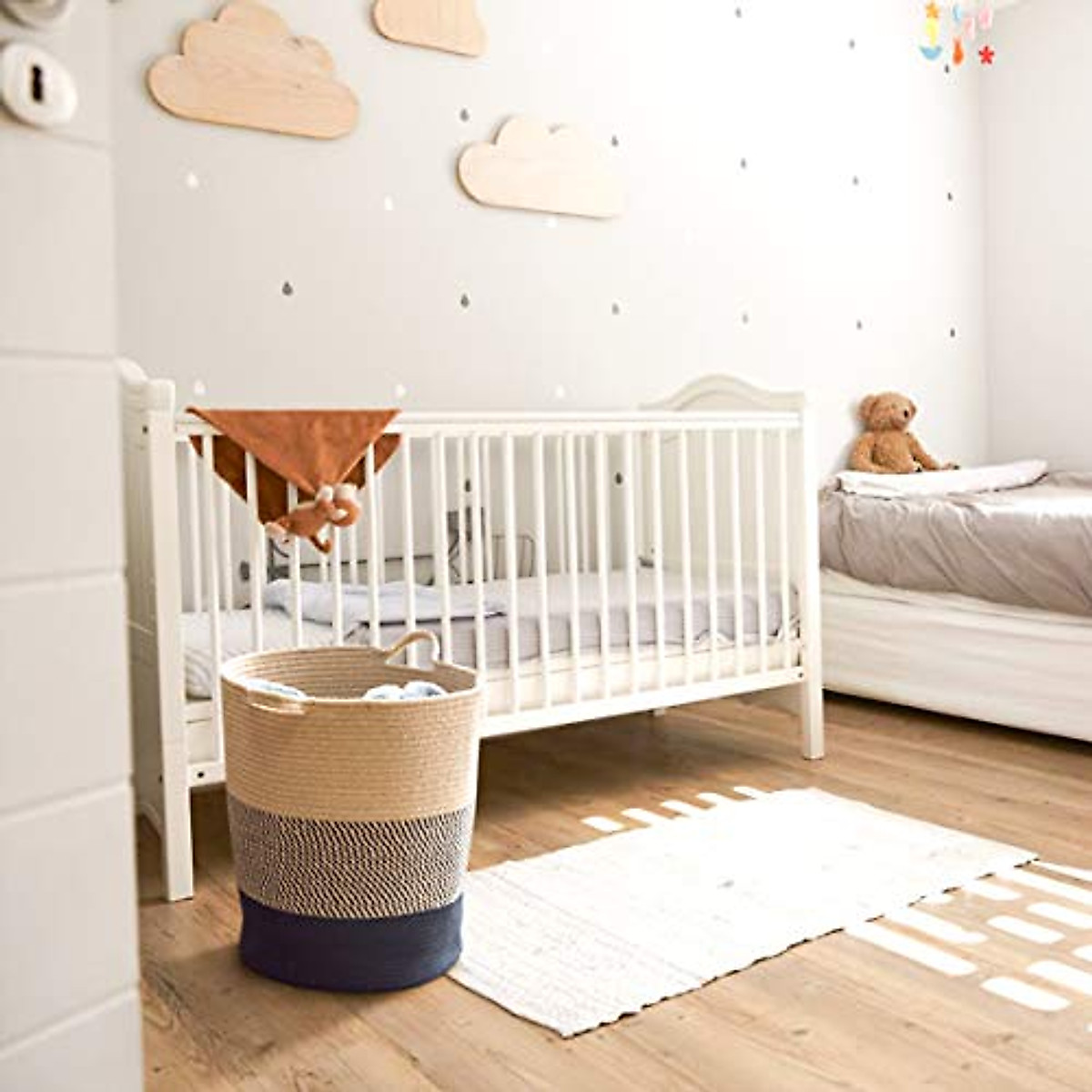 INDRESSME Large Jute Rope Basket - Tall Laundry Basket Hamper for Dirty Clothes Woven Jute Storage Basket for Blanket in Living Room Toy Basket for Nursery Storage, 17.8" x 15.8" x 13.8"