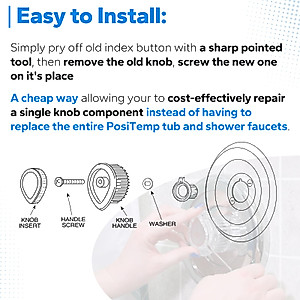 Shower Handle Replacement Knob 100710 for Moen Posi-Temp One-Handle Tub and Shower Faucet, Shower Replacement Parts White Faucet Handles and Chrome Knob Insert