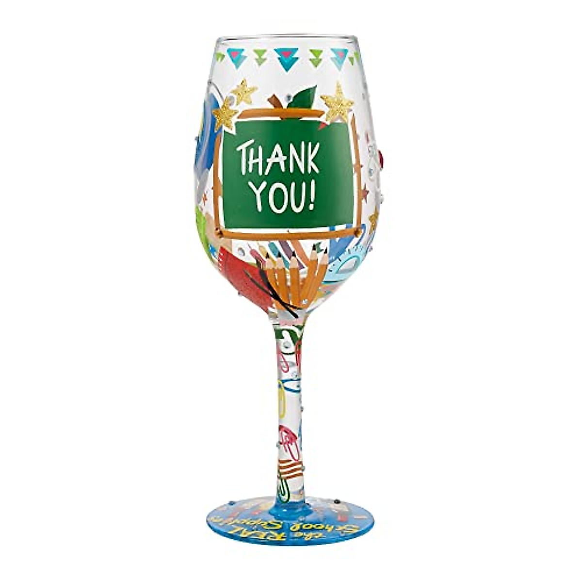 Enesco Designs by Lolita Super Teacher Hand-Painted Artisan Wine Glass, 15 Ounce, Multicolor
