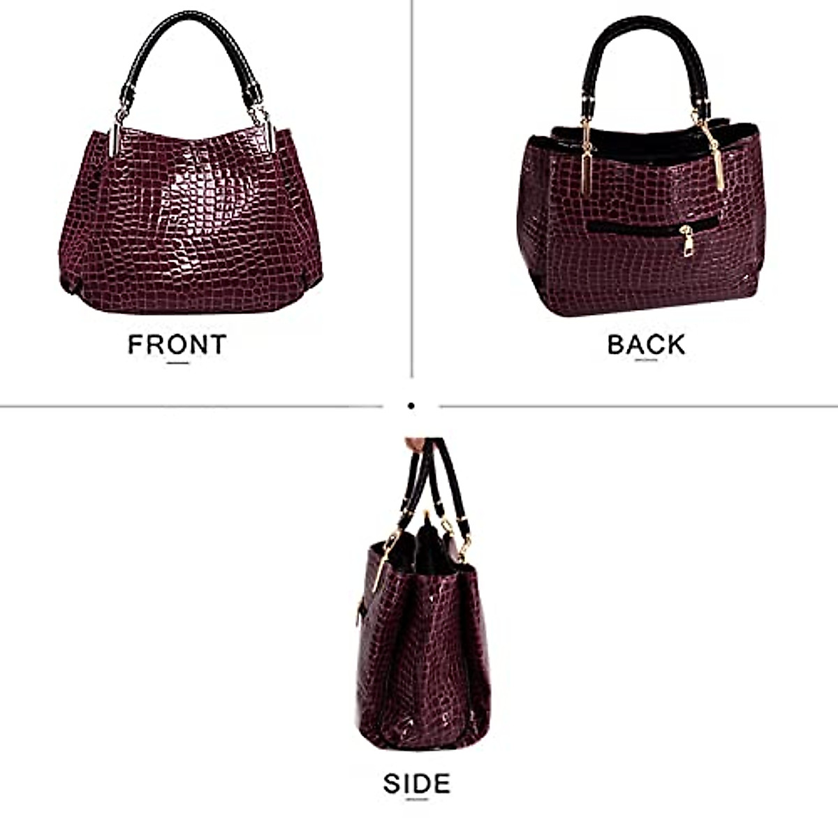 Women Large Alligator Pattern Faux Leather Top-handle Bag Evening Party Handbag Travel Tote Crocodile Dark Red
