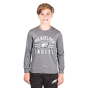 Ultra Game NFL Boys Super Soft Supreme Long Sleeve T-Shirt, Philadelphia Eagles, Heather Charcoal, 18-20