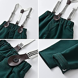 JunNeng Baby Boy Outfits Suits Formal Clothes Sets,Toddler Gentleman Bowtie Dress Shirt+Suspender Pants Wedding outfit,Green