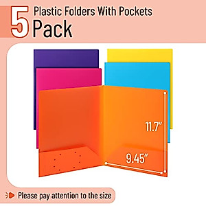 Mr. Pen- Plastic Folders with Pockets, 5 pcs, Assorted Colors, Folders with Pockets, Heavy Duty Plastic Two Pocket Folders, Pocket Folders, Folders, 2 Pocket Plastic Folders, File Folders with Pockets