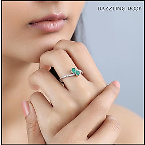 Dazzlingrock Collection Round Emerald & White Diamond Two Stone Swirl Engagement Ring in 14K White Gold, Size 7