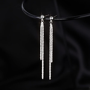 Reffeer Solid 925 Sterling Silver Tassel Chain Dangle Earrings for Women Long Dangle Earrings Drops Minimalist (A-Silver)