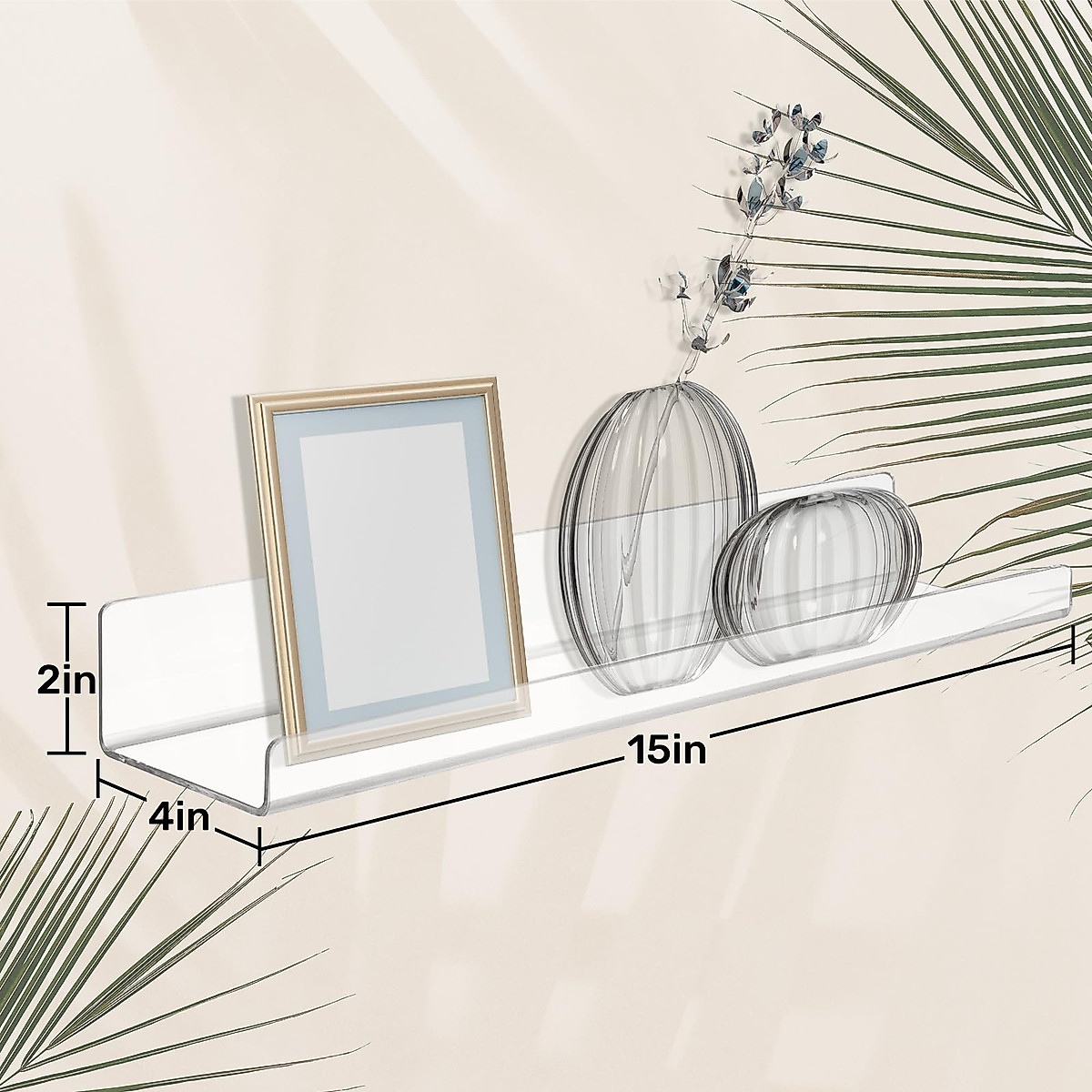 MAEKAUTE 15 inch Acrylic Shelves, Floating Wall Shelves Set of 4, Shelves for Wall Decor, with Invisible Display Shelf Organizer for Bathroom, Living Room,Bedroom and Kitchen