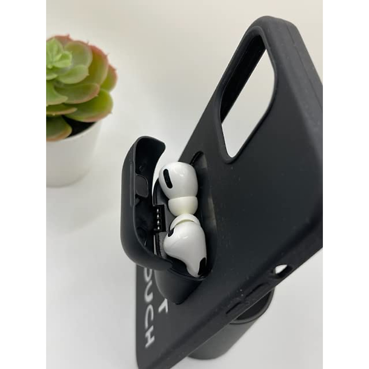 "Don't touch" iPhone 12 Pro Max case with Airpods holder