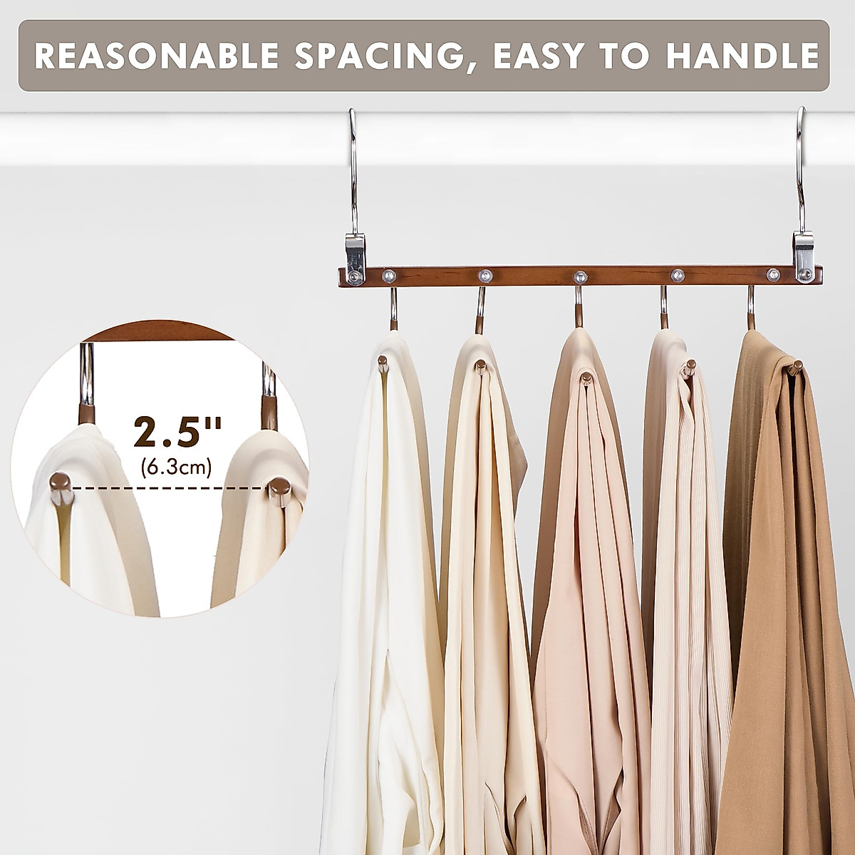 HOUSE DAY Pants Hangers Space Saving, Wood Jean Hangers for Closet, Non Slip Multi functional Pants Rack Hanger Multiuse Pant Organizer For Closet Space Saving Hangers for Pants, Scarfs (2PACK,Walnut)