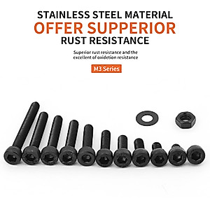 NIULUNBAO 570PCS M3 x 4/5/6/8/10/12/14/16/18/20/25mm Hex Socket Head Cap Screws Bolts and Nuts Flat Washers Assortment Kit, 12.9 Grade Alloy Steel, Black Oxide Finish, Metric Machine Allen Hex Drive