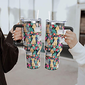 puhnhsv 40 oz Yorkie Tumbler with Handle, Insulated Stainless Dog Tumbler Coffee Travel Mugs Cup Water Bottle Yorkie Lovers Gifts for Women Girls