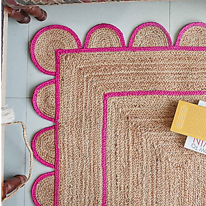 Chouhan Rugs Area Rug Natural Jute Hand Braided Rug Pink Scalloped Runner