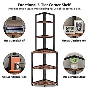 Tribesigns 5-Tier Corner Shelf, 60 Inch Corner Bookshelf Small Bookcase for Living Room, Industrial Corner Storage Rack Plant Stand with Metal Frame for Home Office