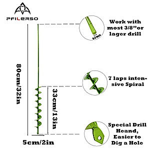 PFILERSO 2Pcs 31" x 2" Upgraded Elongated Auger Drill Bit- No Need to Squat Post Hole Digger Super Stable Blades Green Auger Drill Bit for Planting for 3/8" Hex Drive Drill