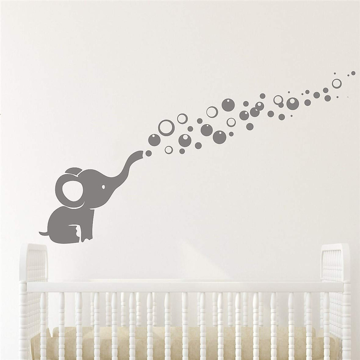 Removable Nursery Room Wall Decor Cute Elephant Blowing Bubbles Wall Decal Art Vinyl Wall Decor Sticker for Baby Bedroom (Gray)