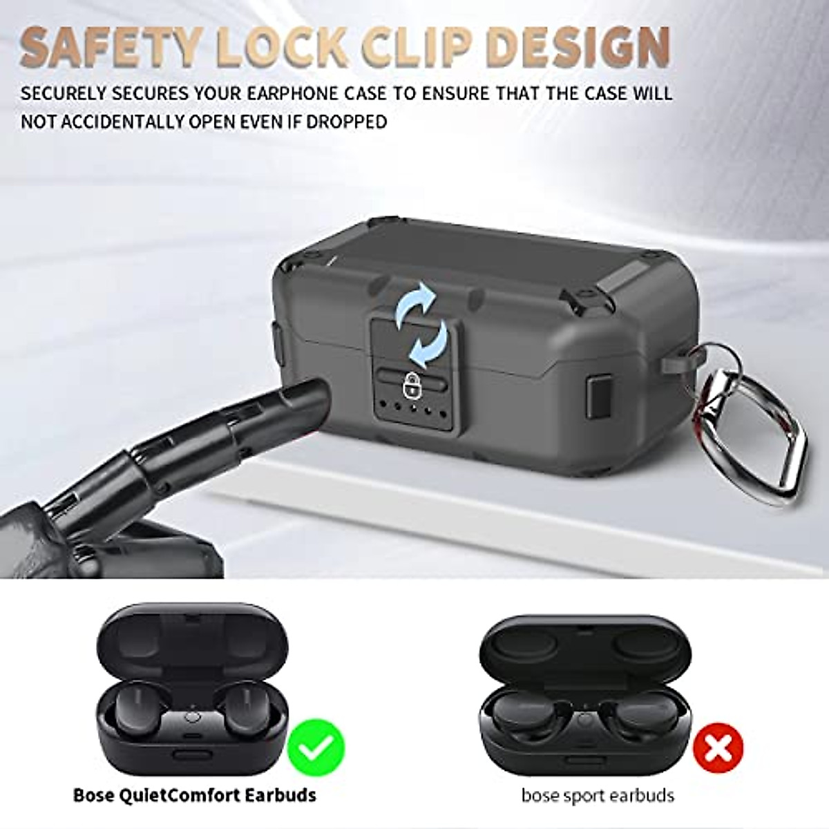 [Upgrade Lock] Case for Bose QuietComfort Earbuds Case (2020), WOFRO Military Armor Series Protective Cover Shock-Absorbing Scratch Resistant Hard Shell with Keychain (Black)