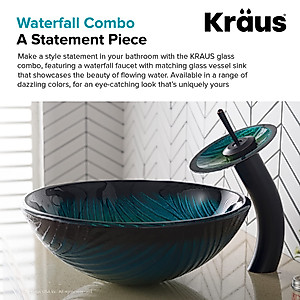 Kraus C-GV-399-19mm-10CH Ladon Glass Vessel Sink and Waterfall Faucet Chrome