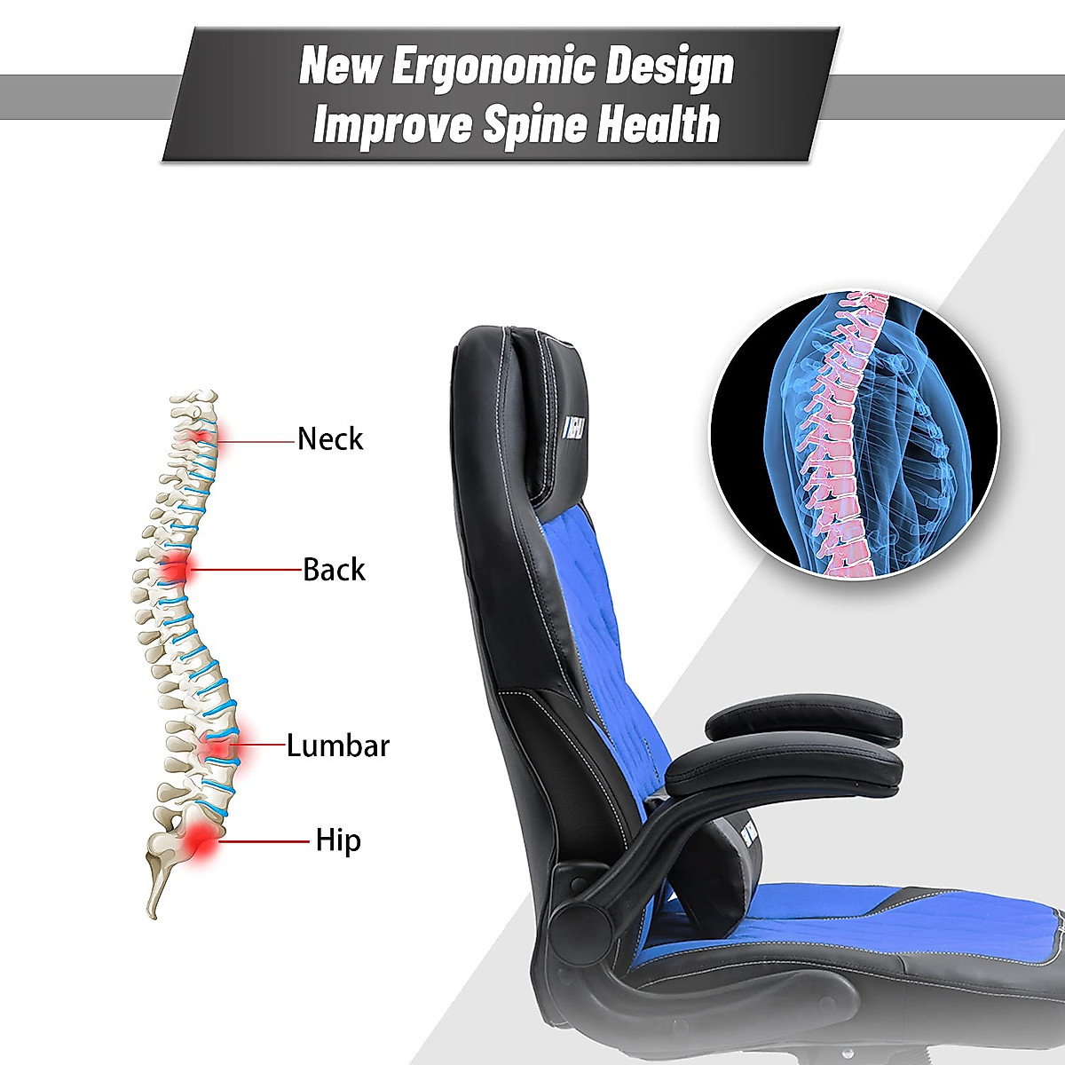 shuanghu Computer Gaming Chair Ergonomic Recliner Office Chair High Back Gaming Chair with Adjustable Headrest and Swivel Armrests and Lumbar Support for Men Women Adults Gamer (Blue)