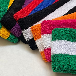 COUVER 2 Color Stripe Terry Sports Headband (1 Piece), Golden Yellow/Purple