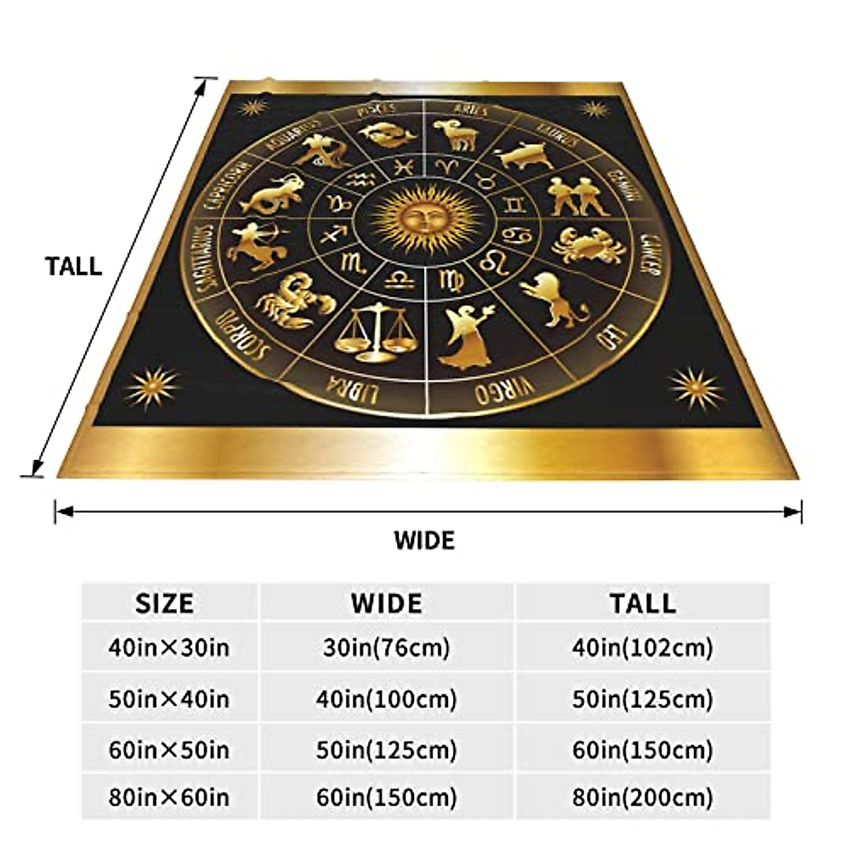 Wheel Zodiac Constellation Round with Sun Moon Throw Blanket, Soft Lightweight Fleece Throws for Kids, Men, Women,Warm Microfiber Fuzzy Blanket for Bed Living Room Sofa Couch 50"X40"
