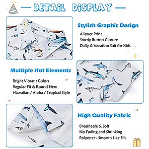 9-10 Years Old Boys Button Down Shark Shirt Short Sleeve White Blouse for Teenagers Cool Clothing Big Children School Holiday Party Tops Tee Beach T Shirt