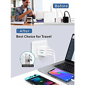 Gigastone 65W USB C Charger GaN Power Pro PPS Multiple Port Intelligent Power Allocation, Compact Foldable Plug Travel, Full Speed GaN Charger MacBook Air/Pro Dell XPS iPad iPhone 15/14 Galaxy S23