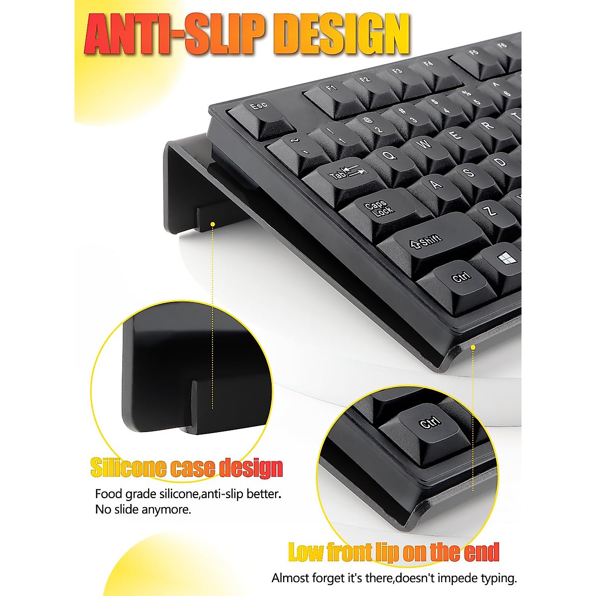 Kalolary 3Pcs Black Acrylic Tilted Computer Keyboard Holder with Mouse & Keyboard Wrist Rest Pad, Computer Keyboard Stand Set for Easy Ergonomic Typing for Office Desk, Home, School