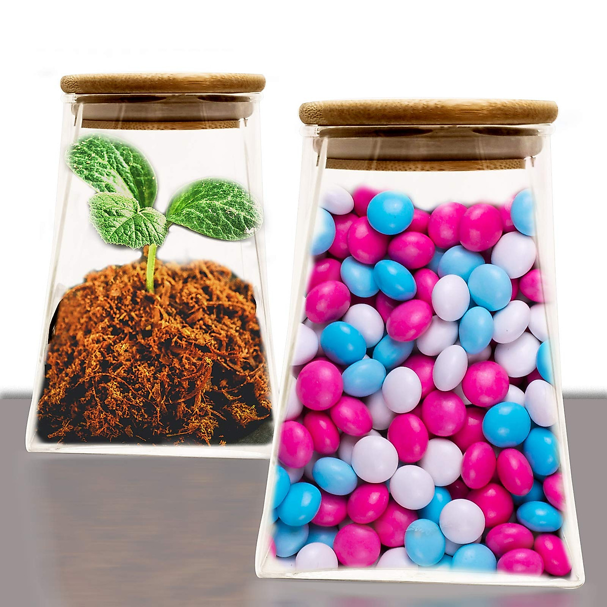 Glass Food Storage Jars Container Canister Set Terrarium With Extra Wide Mouth Wooden Lid for Candy, Cookie, Rice,Spice,Tea kitchen Organization Storage Pantry organizer (4 SIZE ABOVE IN ONE PACK)