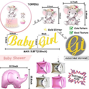 Baby Shower Party Supplies Decorations for Girl - Baby Girl Banner, Latex Balloons, Square Balloons, Elephant Foil Balloon, Pink Elephant Cut-Outs, Toppers, and Backdrop for Baby Shower Birthday Party