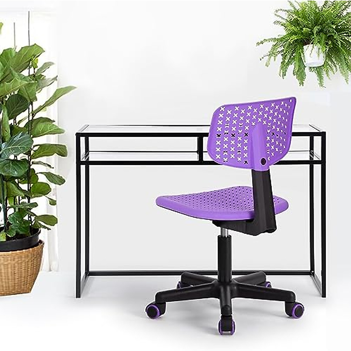 Homy Casa Inc PP Back Ergonomic Adjustable Design Armless Swivel Small Home Office Computer Desk Chair, Purple