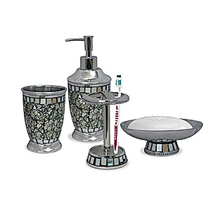 nu steel (Set of 4) Iceberg Bath Accessory set in Ice Gray: Includes Soap Dish, Toothbrush Holder, Tumbler, Soap/ Lotion Dispenser