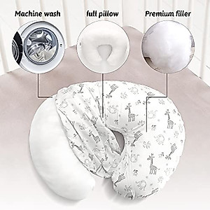LAT Nursing Pillow and Positioner,Best for Mom Breastfeeding Pillow,100% Cotton Soft Fits Snug On Infant (Giraffe & Elephant)