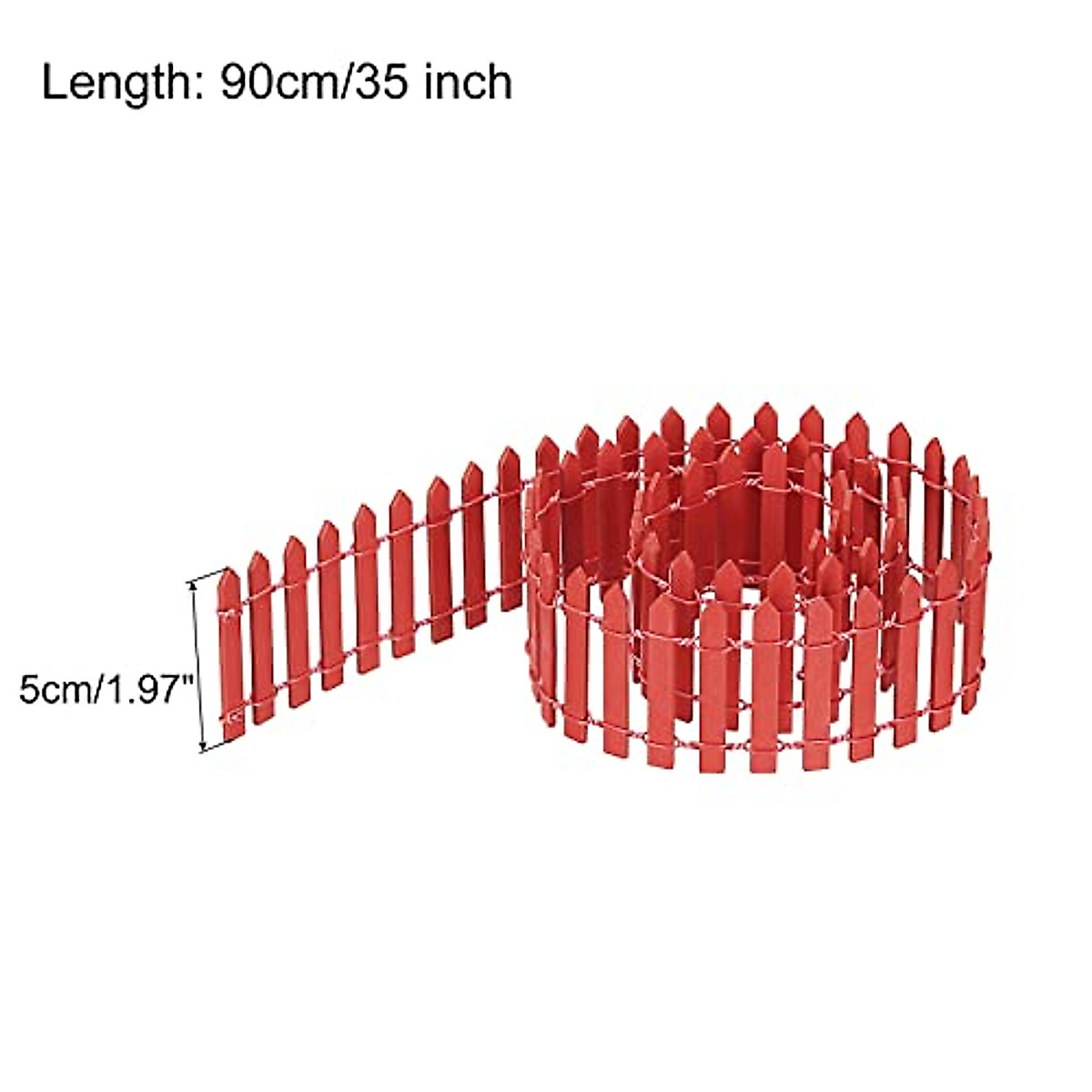 MECCANIXITY Miniature Garden Fence, 35 Inch Long Wood Ornament Wooden Decorative Picket Fence for DIY Crafts Project, Red
