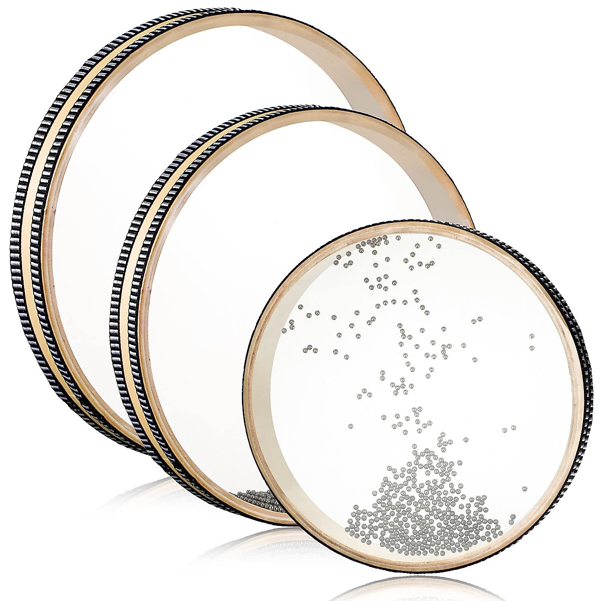 Sea Drum, 3 Pieces Wave Bead Sea Sound Drum with Hardwood Shell Musical Instrument Percussion for Home School Supplies, Natural Color, 8 Inch, 10 Inch, 12 Inch