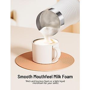 Milk Frother, 4-in-1 Milk Frother and Steamer, Frother for Coffee, Hot & Cold Foam Maker for Latte, Cappuccino, Macchiato, Electric Milk Frother Warmer with Silent Operation & Auto Shut-off (White)