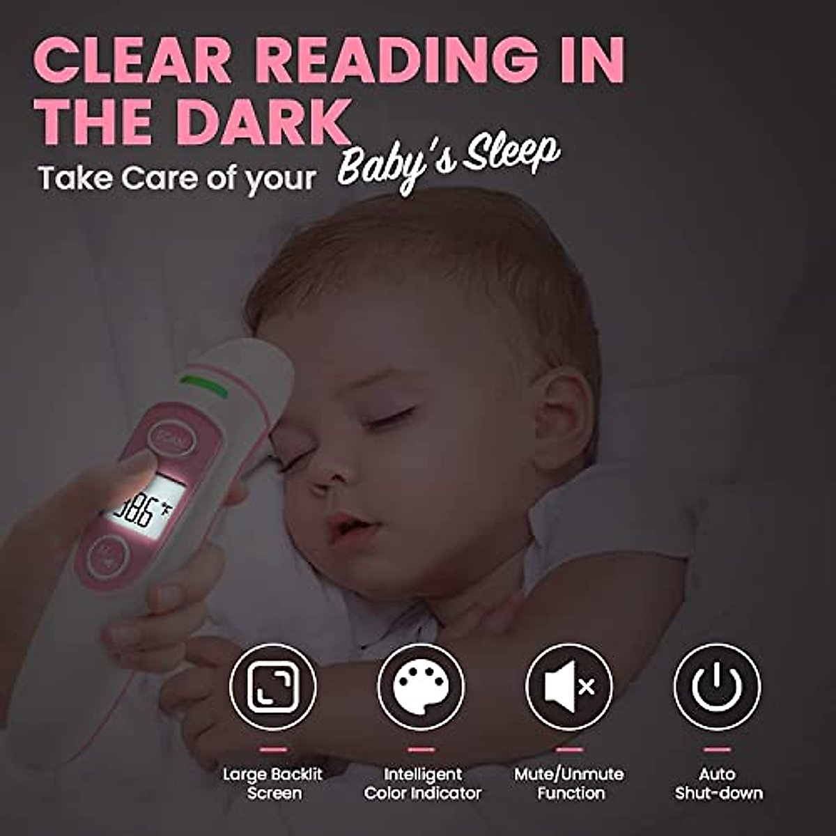 Forehead Thermometer for Adults and Kids, No-Touch Infrared Thermometer for Fever with LCD Display and Memory Function, Ideal for Family Use - Pink