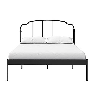 REALROOMS Camie Metal Bed, Adjustable Base Height, No Box Spring Needed, Queen, Black
