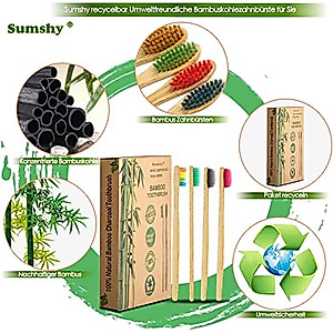 Sumshy 10 Color Soft Bristles Natural Bamboo Toothbrushes Set, Premium BPA Free for Best Clean, Eco-Friendly, Plastic-Free, Vegan, Biodegradable & Compostable Charcoal Wooden Toothbrush