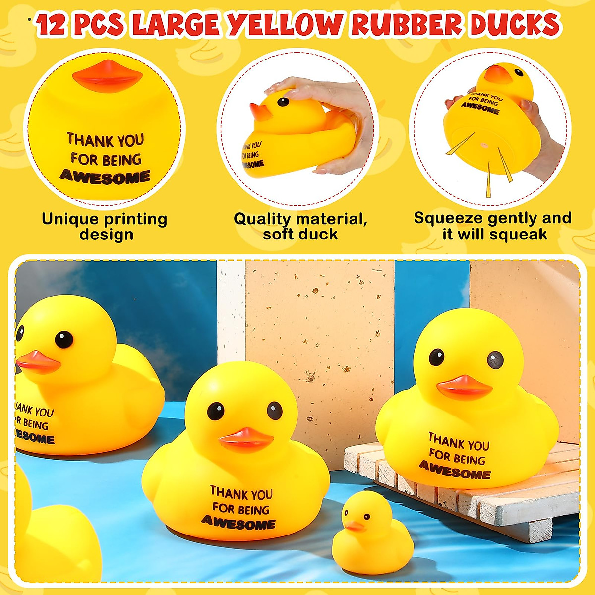 Liliful Large Christmas Thank You Rubber Ducks 5'' Yellow Bath Ducky Toy Thank You for Being Awesome Ducky Squeak Floating Duckies for Christmas Employee Appreciation Inspirational Gifts(6 Pcs)