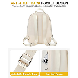 coofay Beige Gym Backpack With Shoe Compartment Small Waterproof Backpack Purse For Women Anti Theft Backpack For Women College Work Bag Mini Cute Backpack