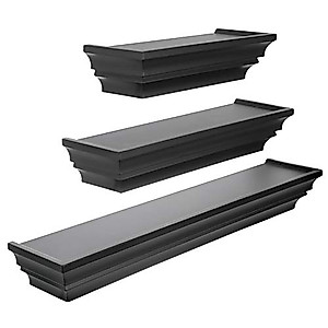kieragrace Traditional Floating-Shelves, Set of 3 (12"W, 16"W, 24"W), Black