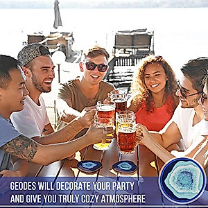 BedRock Blue Agate Coasters for Drinks - Set of 4 - Brazilian Geode Decor - (4"-4.5" Blue)