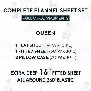 Sleepdown 100% Cotton Flannel Sheets Queen Size - Super Soft, Heavyweight, Double Brushed, Anti-Pill Flannel Queen Sheets - 16" Deep Pocket Queen Fitted Sheet X2 Side Pockets (Queen, Truck & Tree)