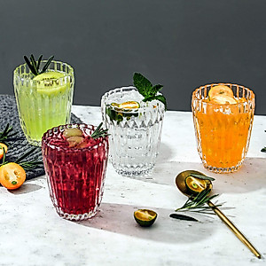 Vintage Juice Glasses 7.9 oz. set of 6 from 1500 C Tabletop Stripe Cup Old Fashion Tumbler Antique European Style woman Drinking Water Glassware Whiskey Iced-tea Beverage Milk Soda Coke for Home